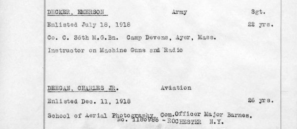 Emerson Decker and Charles Deegan, Jr., World War I Service Information ...
