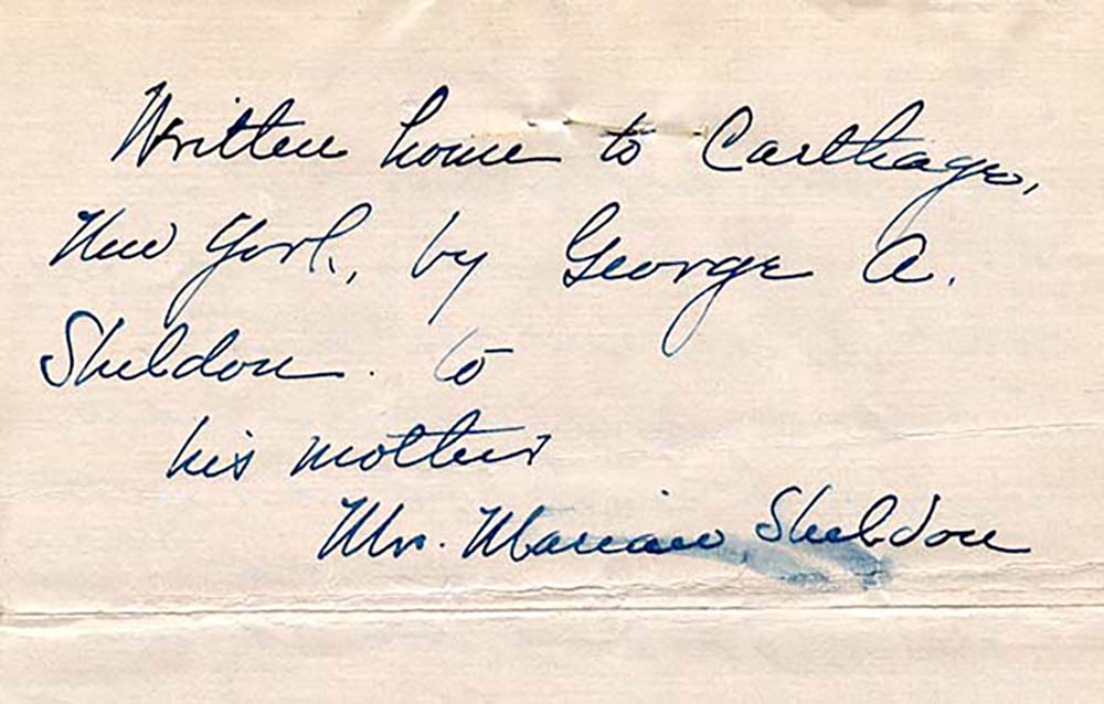 George Sheldon Letter