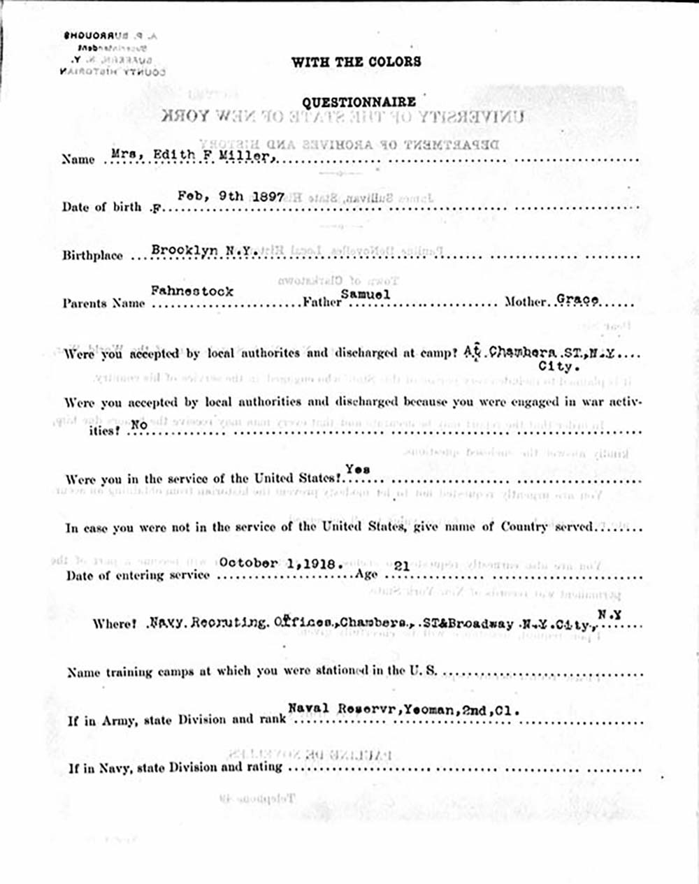 Mrs. Edith Miller Questionnaire