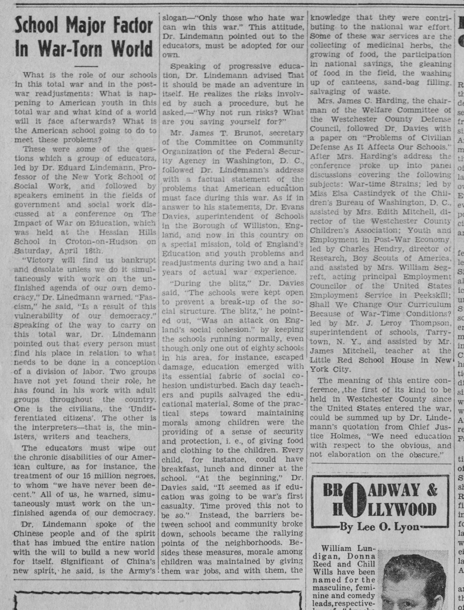 School Major Factor In War-Torn World