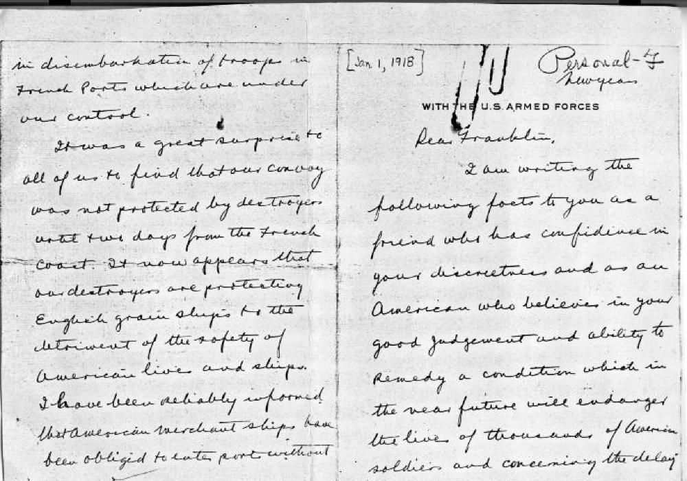 Letter from Hamilton Fish to Franklin Roosevelt, Jan. 1, 1918
