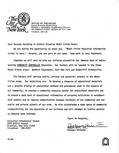 Letter from the Mayor of Brooklyn During Urban Renewal