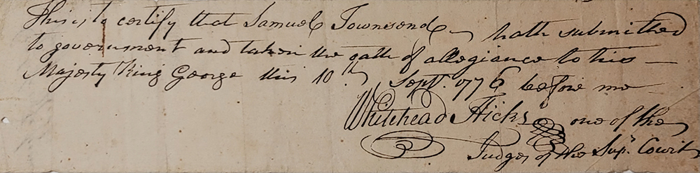 Samuel Townsend's Oath of Allegiance to King George