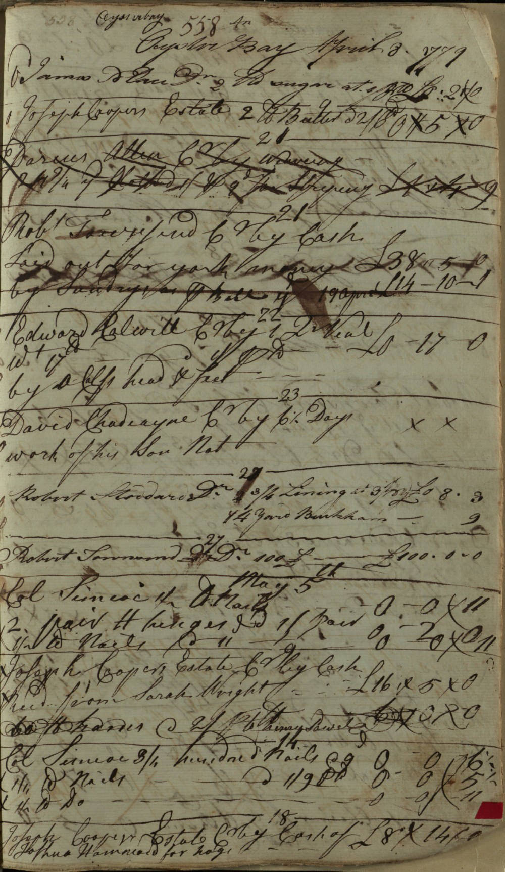 Entry in Samuel Townsend Account Book recording the purchase of hinges ...