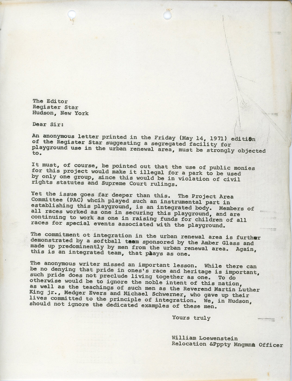 Letter to Editor Against Segregation