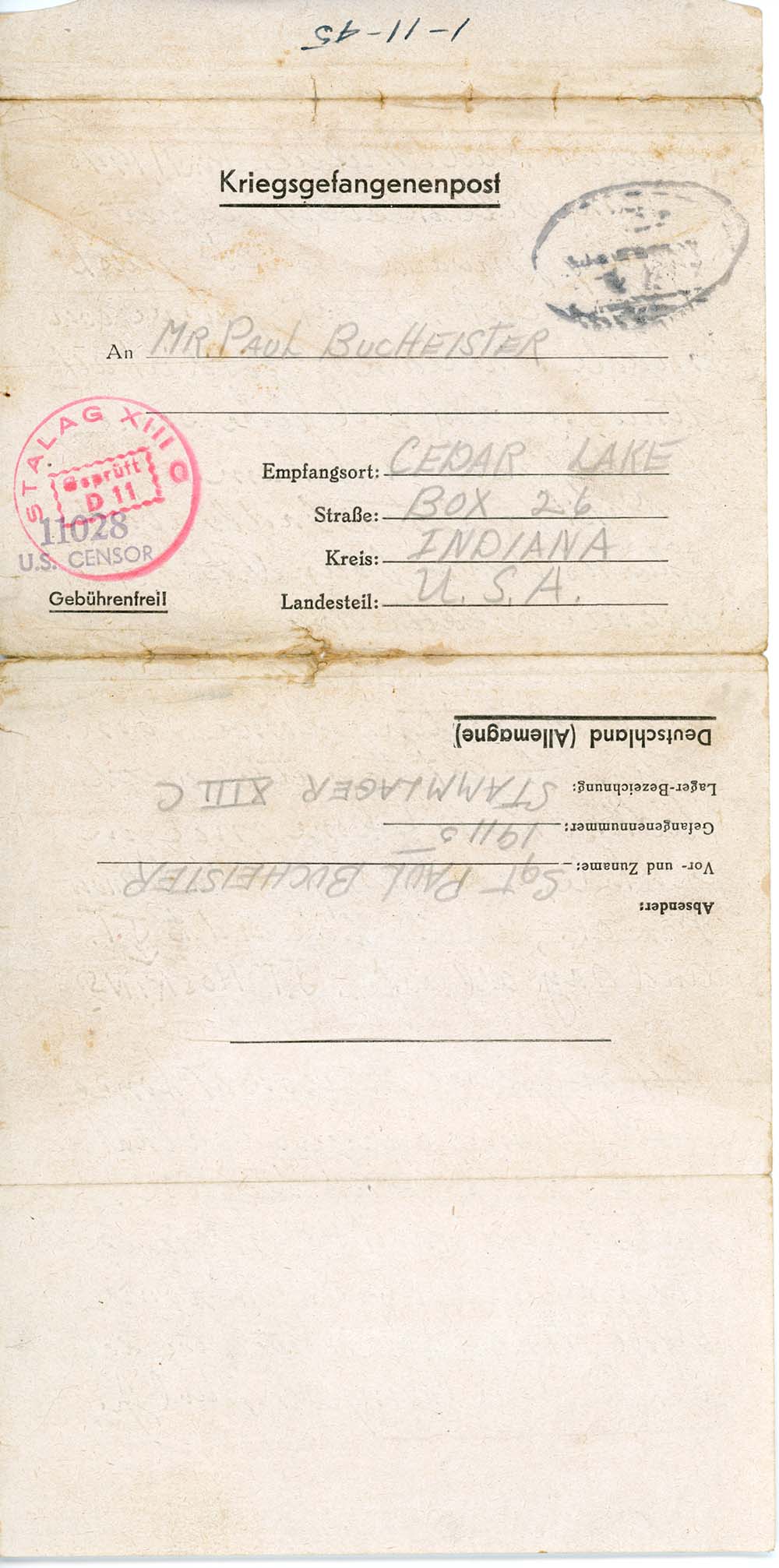 Handwritten POW letter