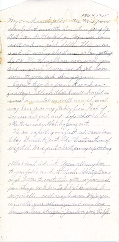 Handwritten letter to "My own dearest folks" from "Paul Jr"