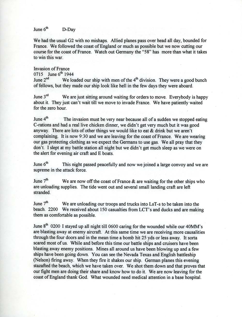 Diary of Kenneth R Fosberg