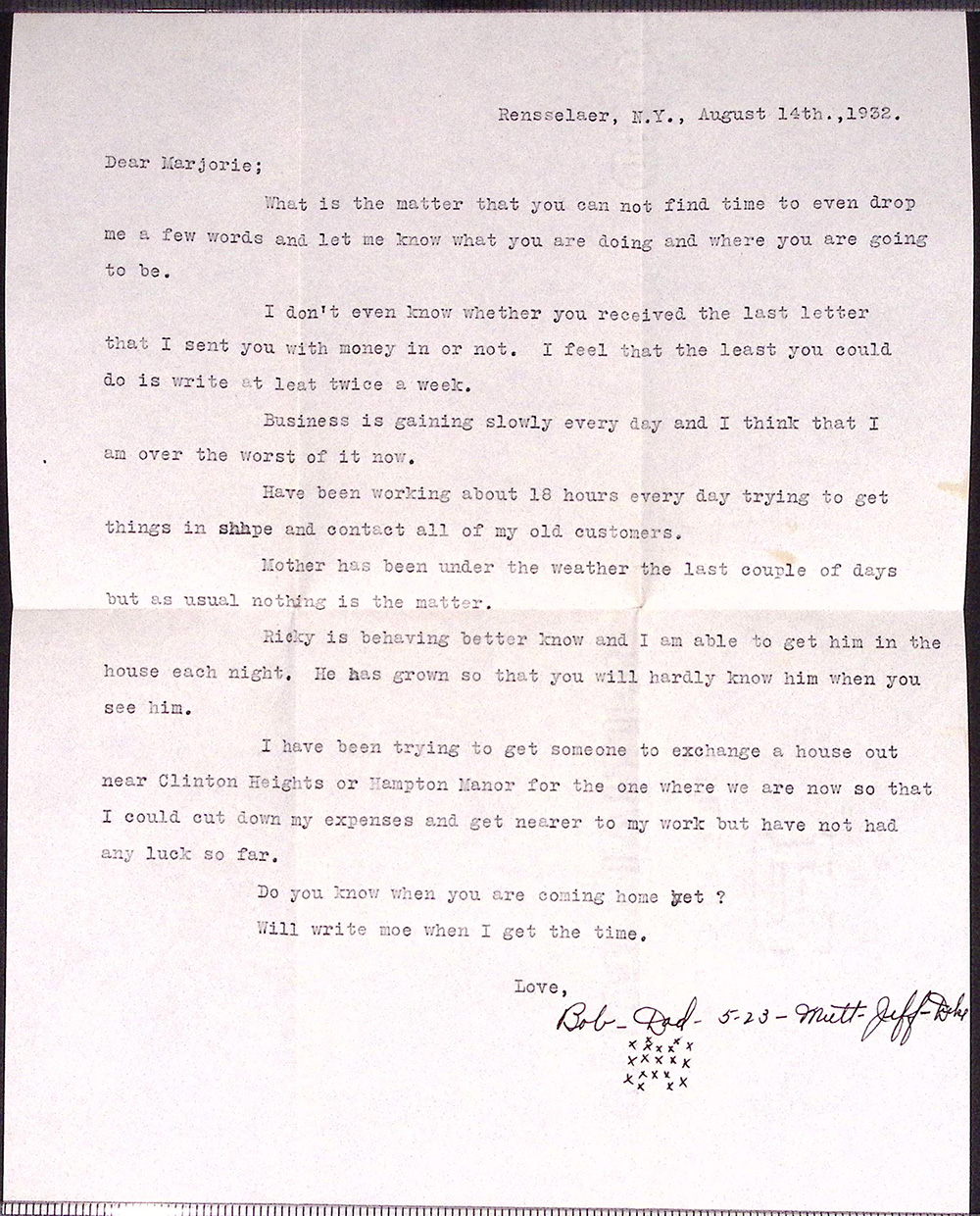 Letter to Marjorie Walker August 14, 1932