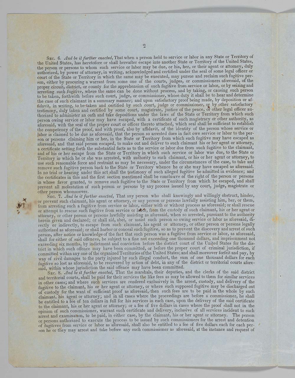 Proof copy of the first printing of The Fugitive Slave Act of 1850