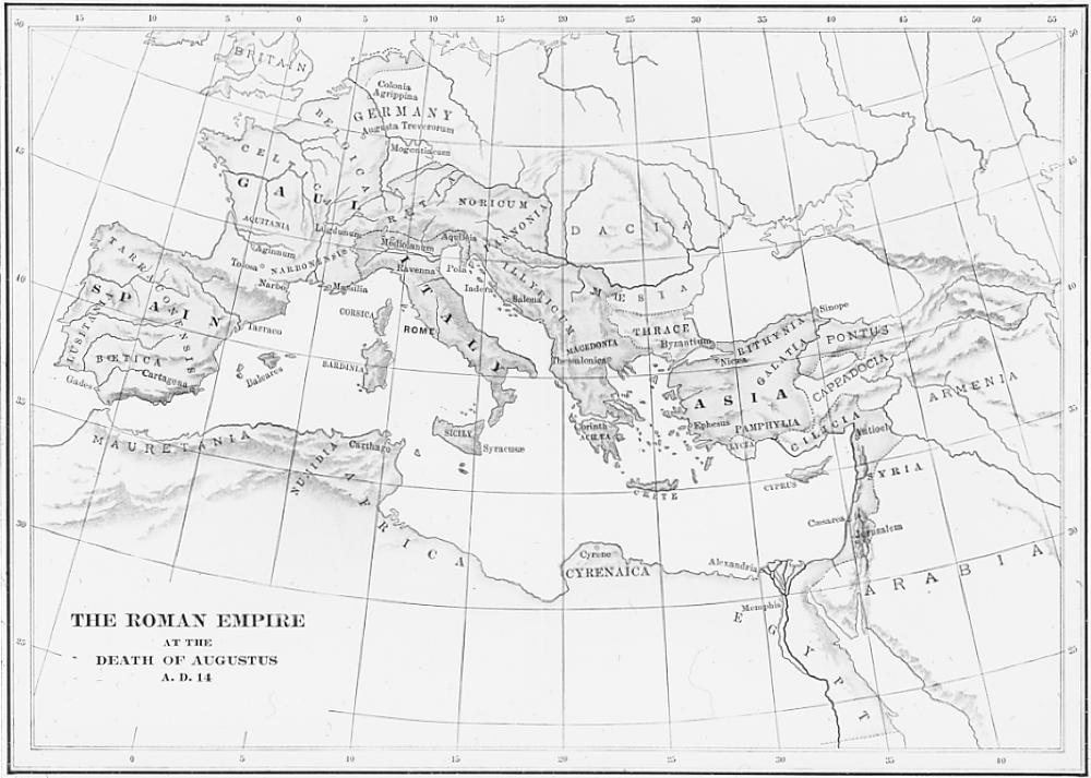 Map of Roman Empire at Death of Augustus, 14 A.D.