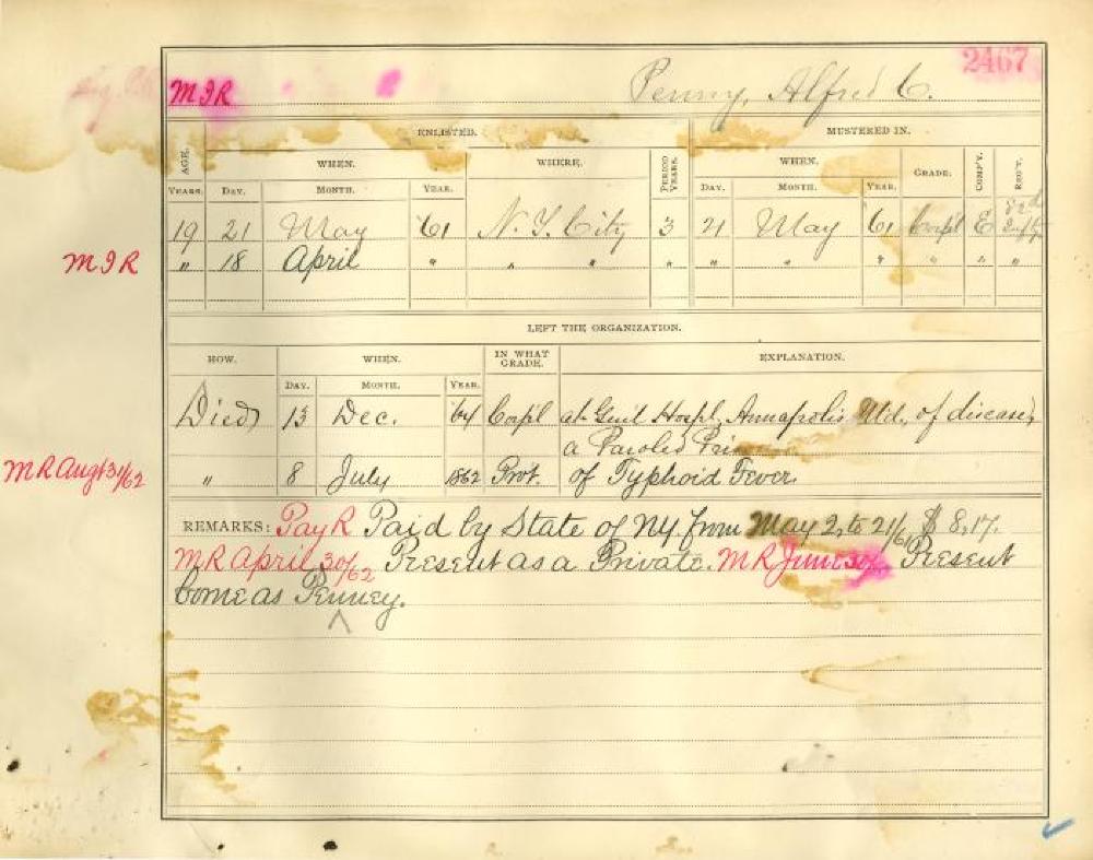 Civil War Muster Roll Abstract for Alfred Penny