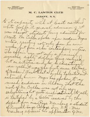 Annual Report of the M.C. Lawton Civic and Cultural Club, February 10, 1918